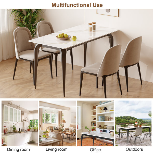 Wrought Studio Slate Dining Table, 55-Inch Marble Sintered Stone Laminate Dining Table, Indoor ...